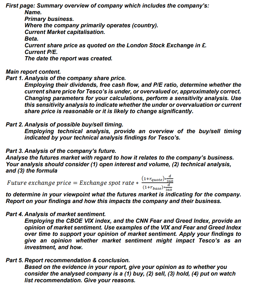 Solved First page: Summary overview of company which | Chegg.com