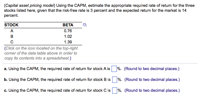 Solved (Capital asset pricing model) Using the CAPM, | Chegg.com