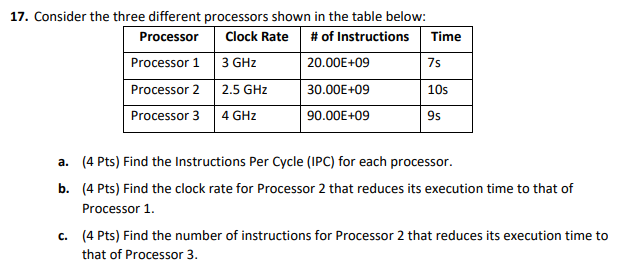 Solved 17. Consider the three different processors shown in | Chegg.com