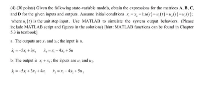 Given the following state-variable models, obtain the | Chegg.com