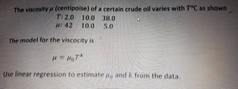 Solved The viscosity mu (centipoise of a certain crude oil | Chegg.com