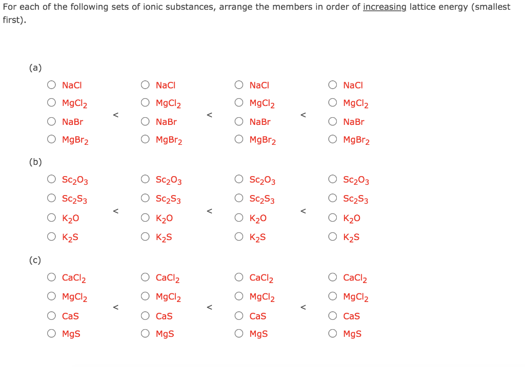 Solved For each of the following sets of ionic substances, | Chegg.com
