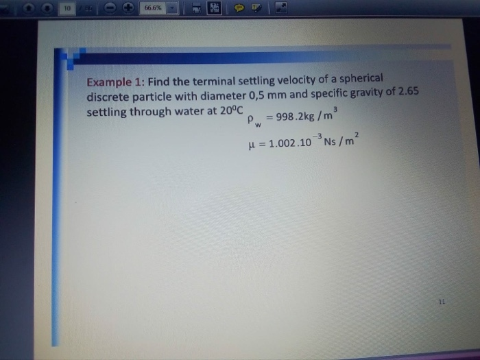 Solved 610 66.6% Example 1: Find the terminal settling | Chegg.com