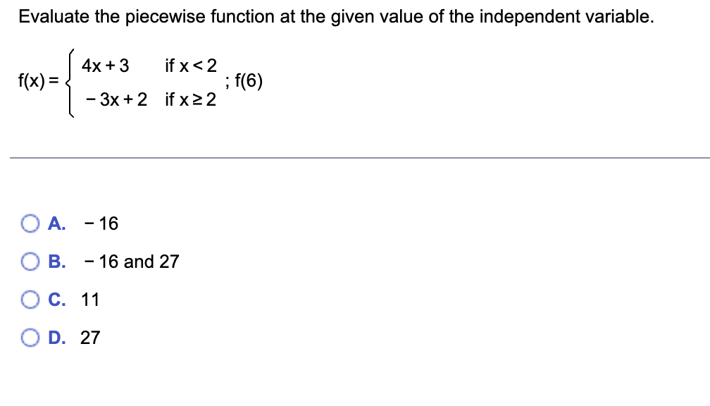 Solved Evaluate the piecewise function at the given value of | Chegg.com