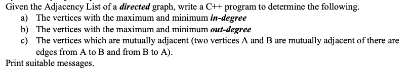 Solved Given the Adjacency List of a directed graph, write a | Chegg.com