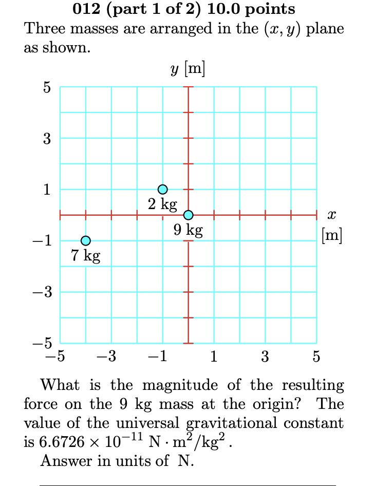 Solved 012 (part 1 ﻿of 2 ) 10.0 ﻿pointsThree masses are | Chegg.com