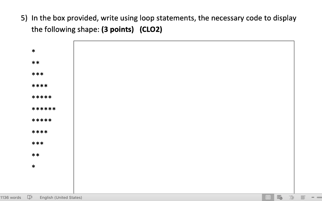 Solved 5) In the box provided, write using loop statements, | Chegg.com