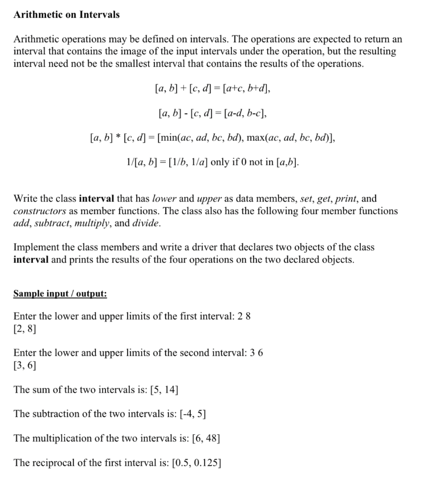 Solved Arithmetic on Intervals Arithmetic operations may be | Chegg.com