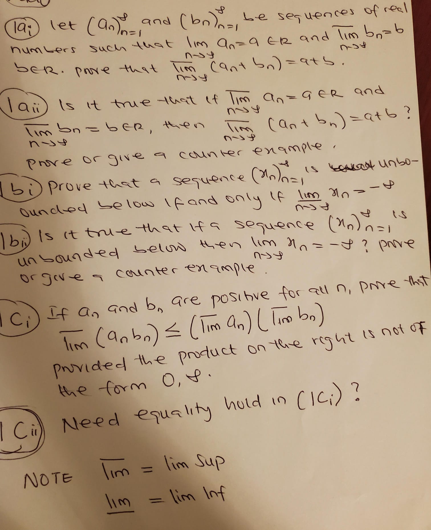 Solved (1ai Let (an)n=18 and (bn)n=18 be sequences of real | Chegg.com