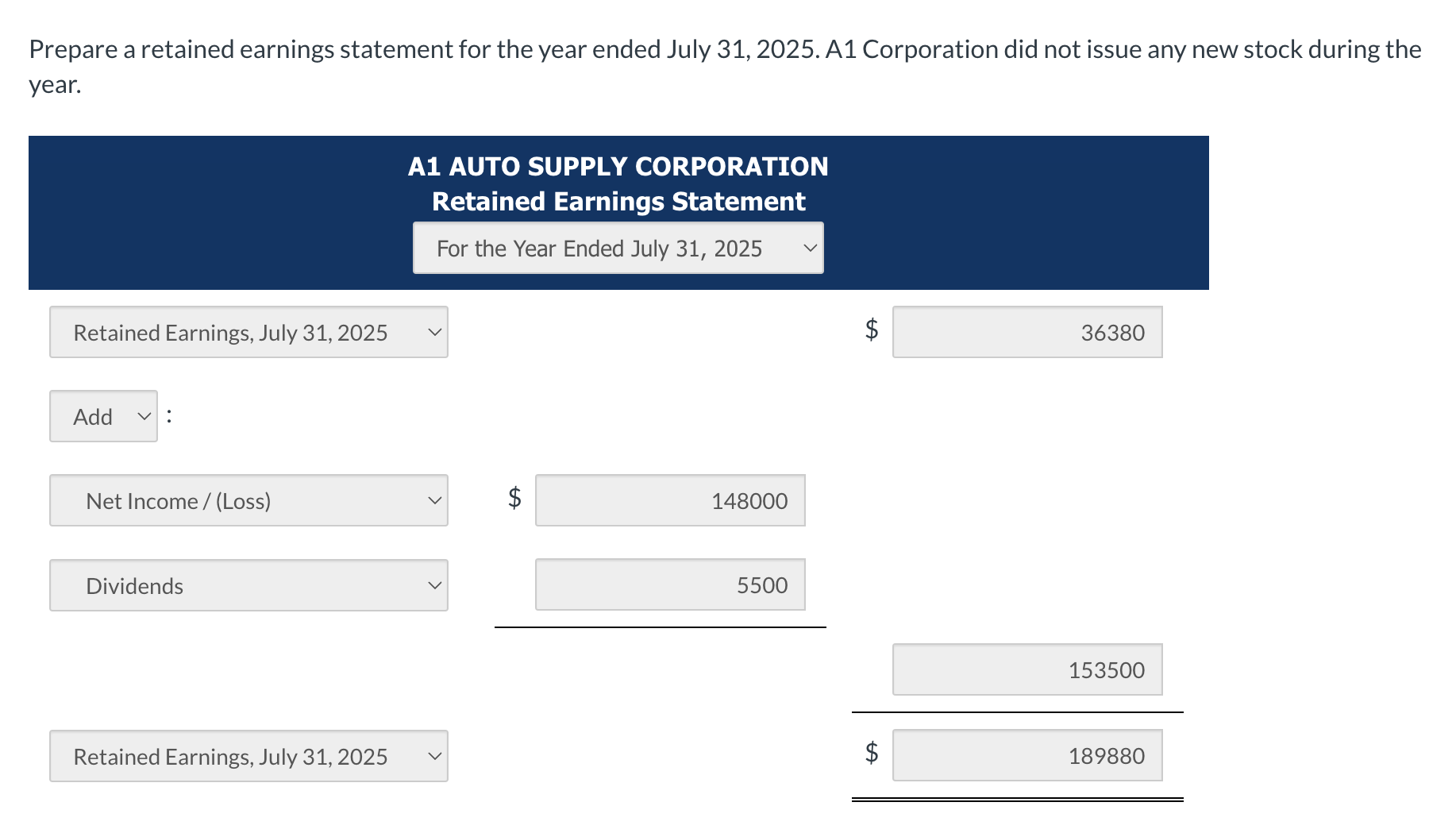 Solved These financial statement items are for A1 Auto | Chegg.com