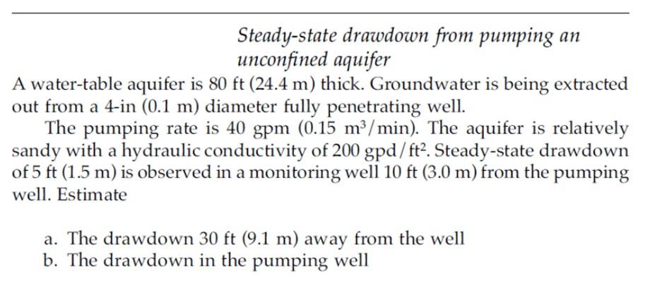 Solved Steady-state drawdown from pumping an unconfined | Chegg.com