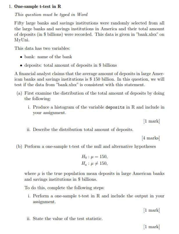 Solved 1. One-sample t-test in R This question must be typed | Chegg.com