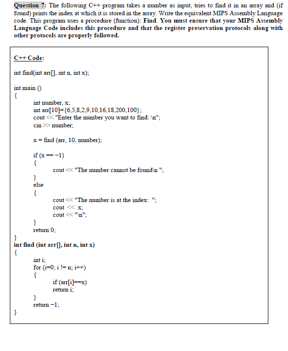 Solved Question 7: The following C++ program takes a number | Chegg.com