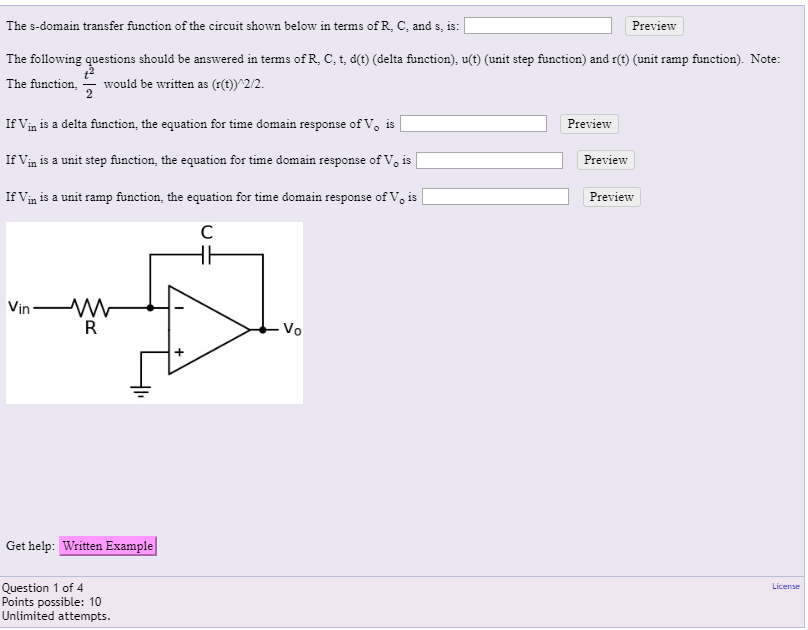 Solved The s-domain transfer function of the circuit shown | Chegg.com