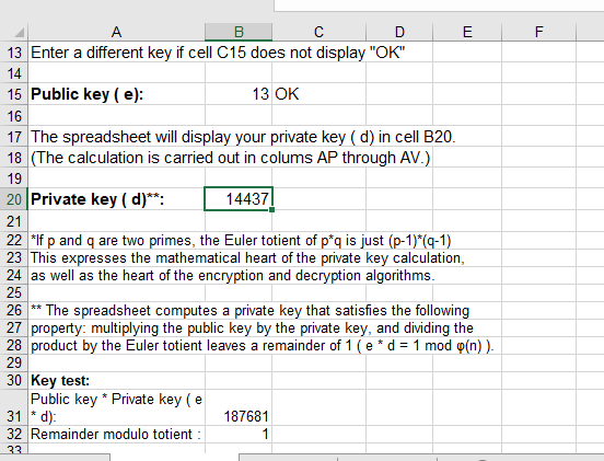 N A B с D E F G H 1 RSA Public Key Algorithm: Key | Chegg.com