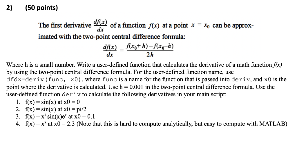 Solved The first derivative dxdf(x) of a function f(x) at a | Chegg.com