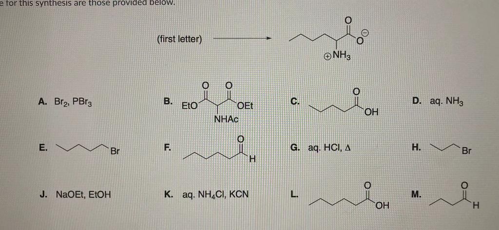 Solved e for this synthesis are those provided below. (first | Chegg.com