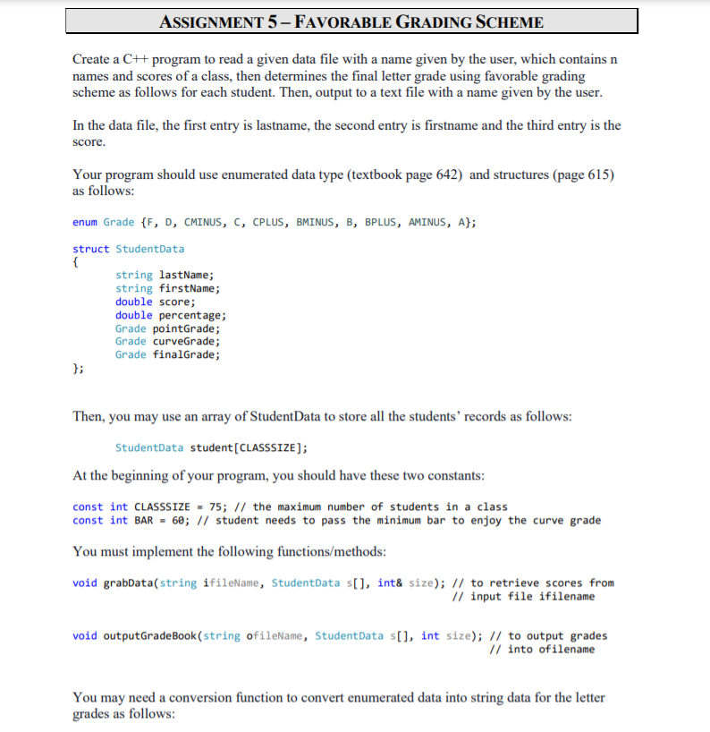 Solved ASSIGNMENT 5-FAVORABLE GRADING SCHEME Create a CH | Chegg.com
