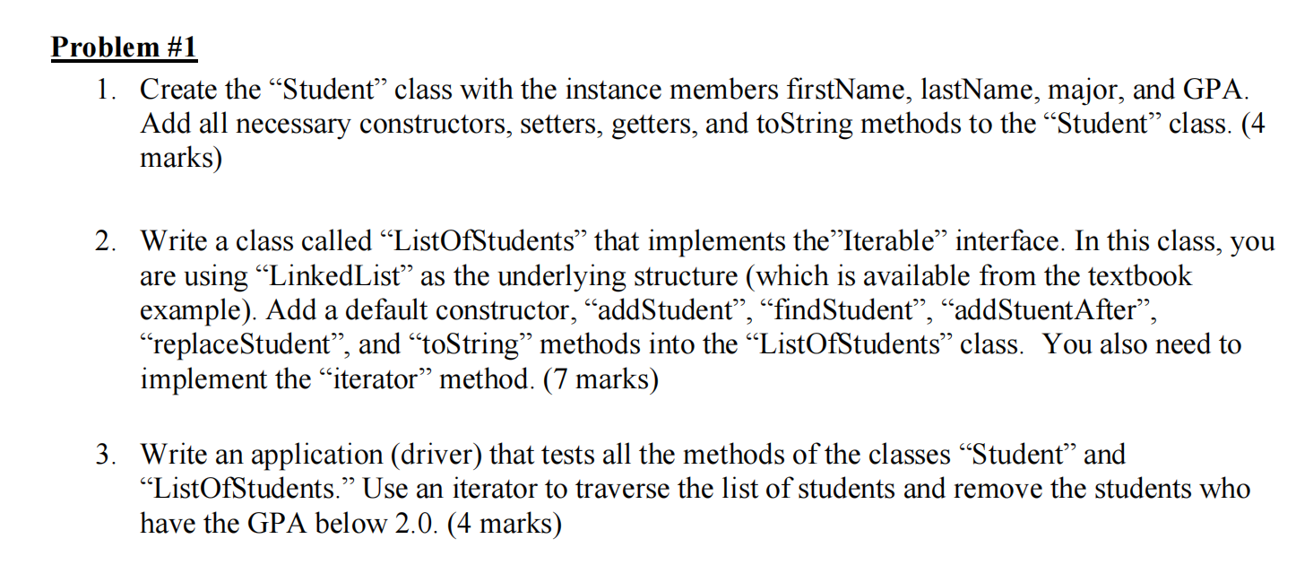 Solved 1. Create the "Student" class with the instance | Chegg.com