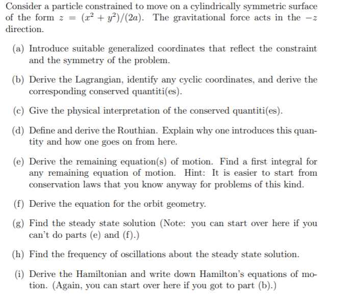 Consider a particle constrained to move on a | Chegg.com