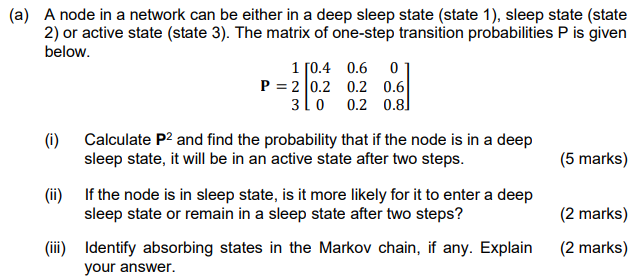 Solved (a) A node in a network can be either in a deep sleep | Chegg.com