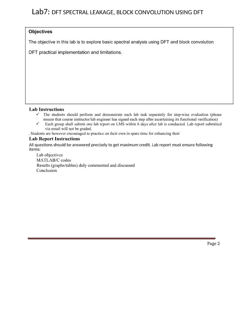 Solved Lab7 Dft Spectral Leakage Block Convolution Using