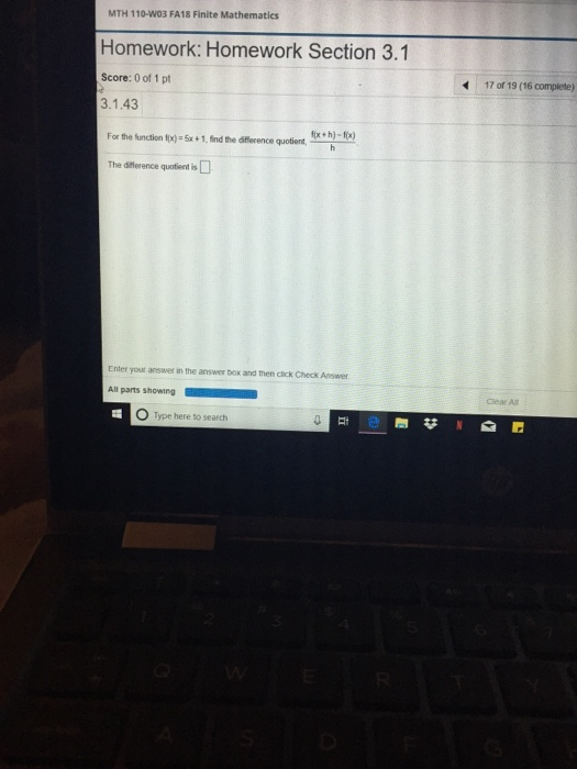 Solved MTH 110-WO3 FA18 Finite Mathematics Homework: | Chegg.com