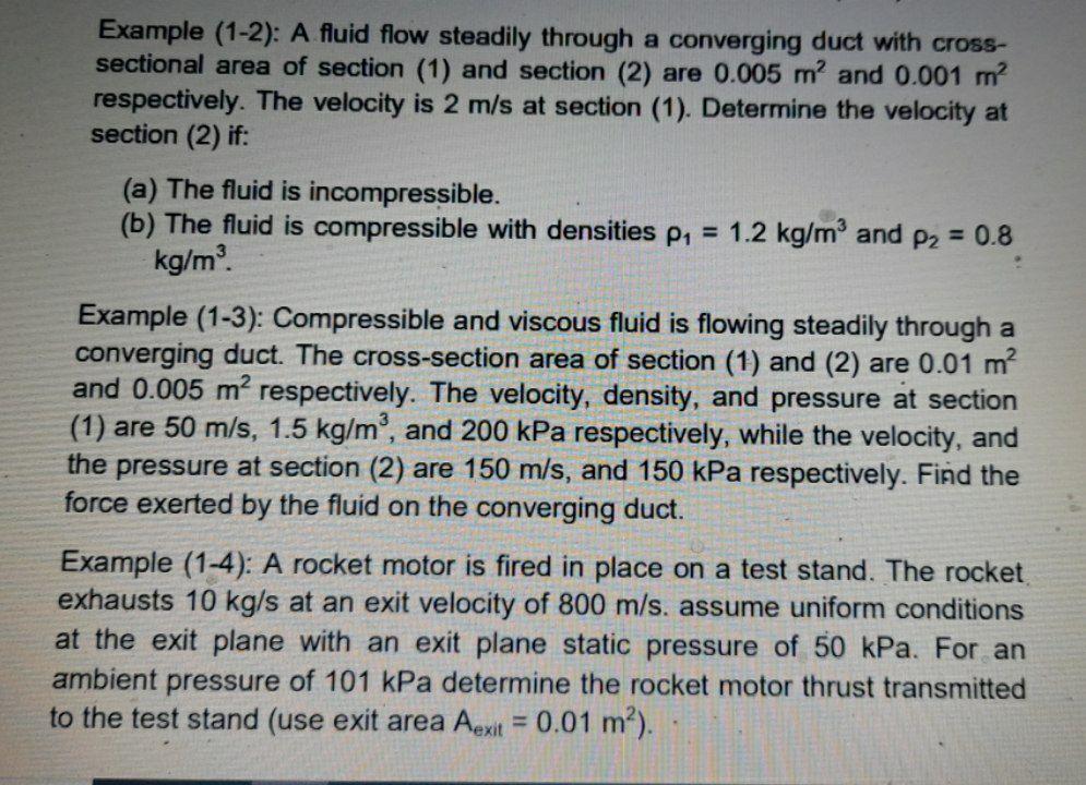 Solved Example (1-2): A fluid flow steadily through a | Chegg.com