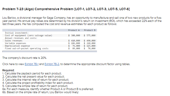 Problem 7.23 (Algo) Comprehenslve Problem [LO7-1, | Chegg.com Problem 7.23 (Algo) Comprehenslve Problem [LO7-1, | Chegg.com