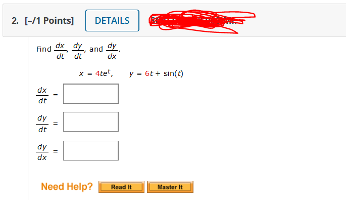 Solved 2 [ 1 Points] Details Find Dx Dy And Dy Dt Dt Dx X