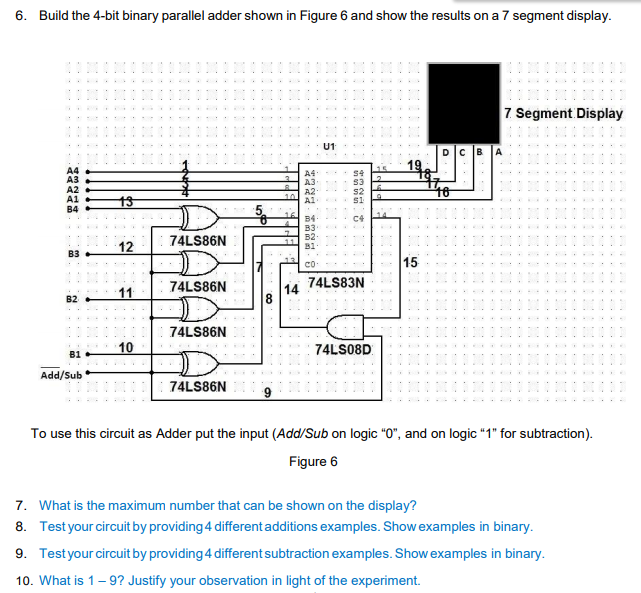 6. Build the 4-bit binary parallel adder shown in | Chegg.com