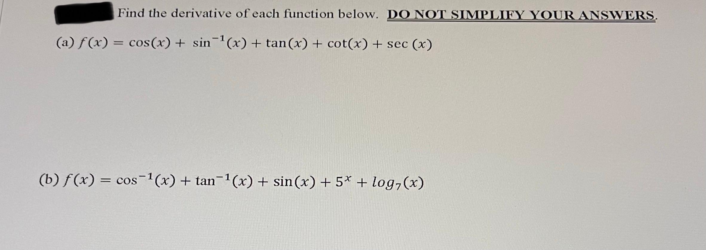 Solved DO NOT USE A CALCULATOR. SHOW ALL HAND WRITTEN WORK | Chegg.com