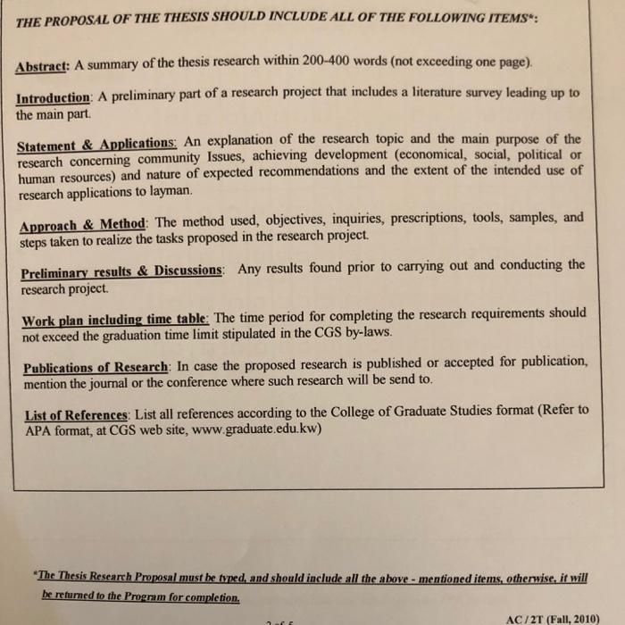 Solved THE PROPOSAL OF THE THESIS SHOULD INCLUDE ALL OF THE | Chegg.com