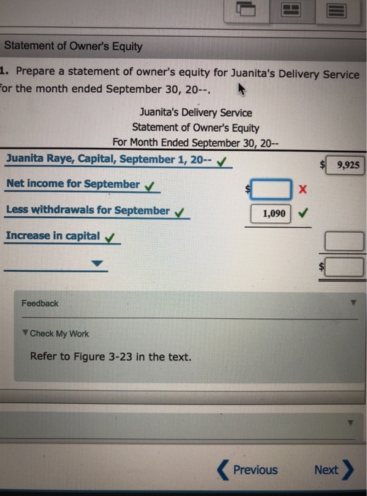 Statement of Owner's Equity 1. Prepare a statement of | Chegg.com