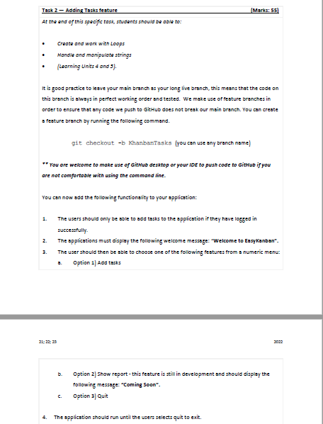 Solved Marks: 55] Task 2 - Adding Tasks feature At the end | Chegg.com