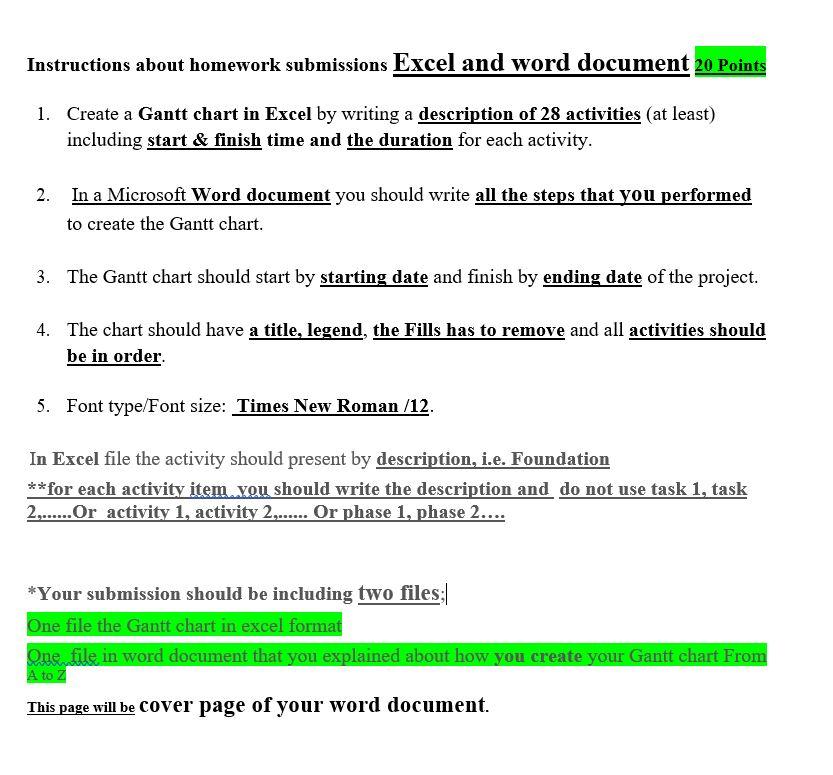 Instructions about homework submissions Excel and | Chegg.com