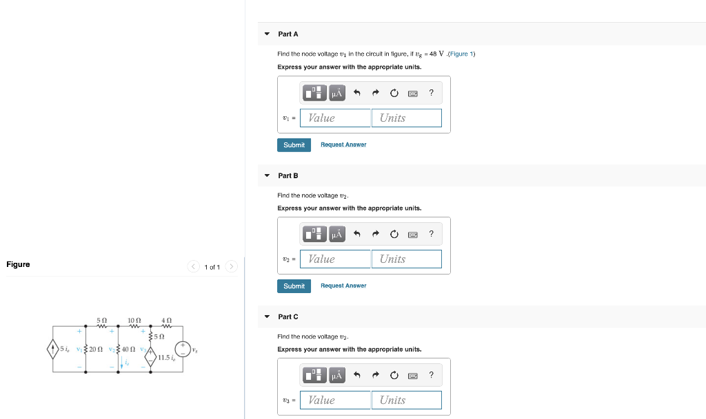 Solved Part A Find the node voltage V1 in the circuit in | Chegg.com