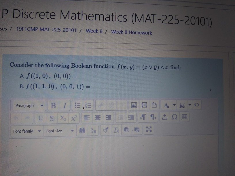 Solved P Discrete Mathematics (MAT-225-20101) es / 19F1CMP | Chegg.com