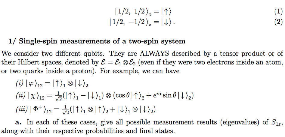 Solved 1/2, -1/2)) 1/ Single-spin measurements of a two-spin | Chegg.com