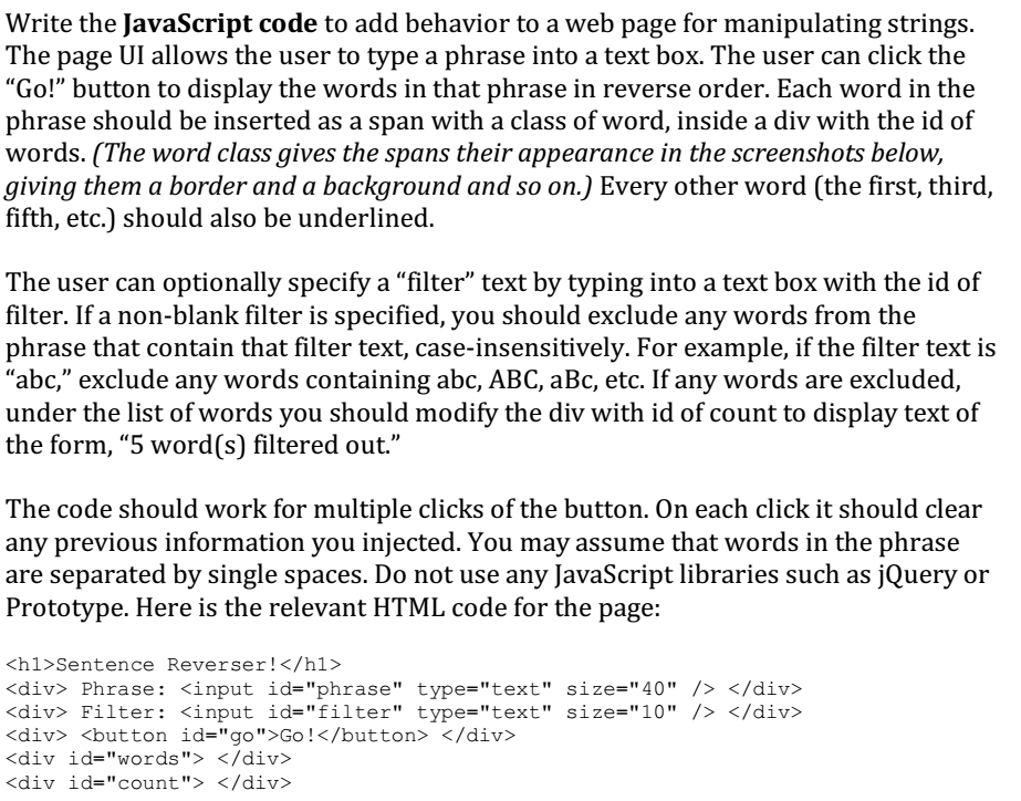 Solved Write the JavaScript code to add behavior to a web | Chegg.com