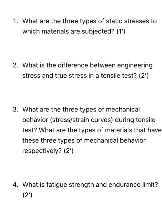 Solved 1. What are the three types of static stresses to | Chegg.com