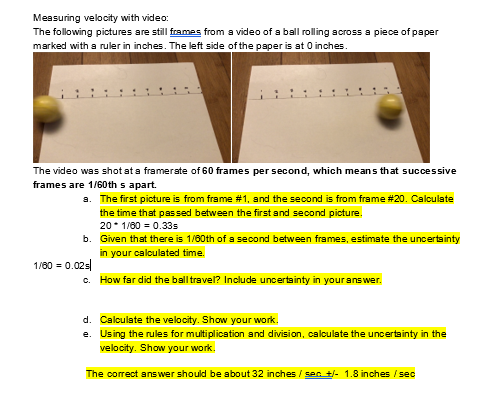 Solved Measuring velocity with video: The following pictures | Chegg.com