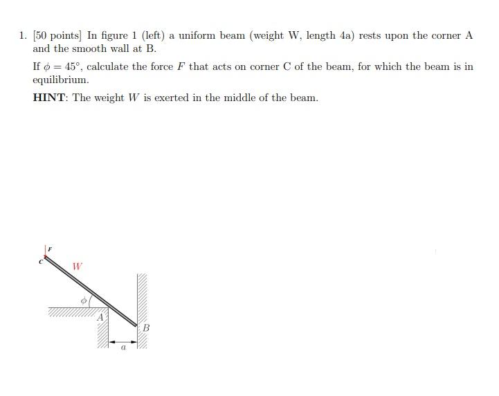 Solved 1. [50 points) In figure 1 (left) a uniform beam | Chegg.com