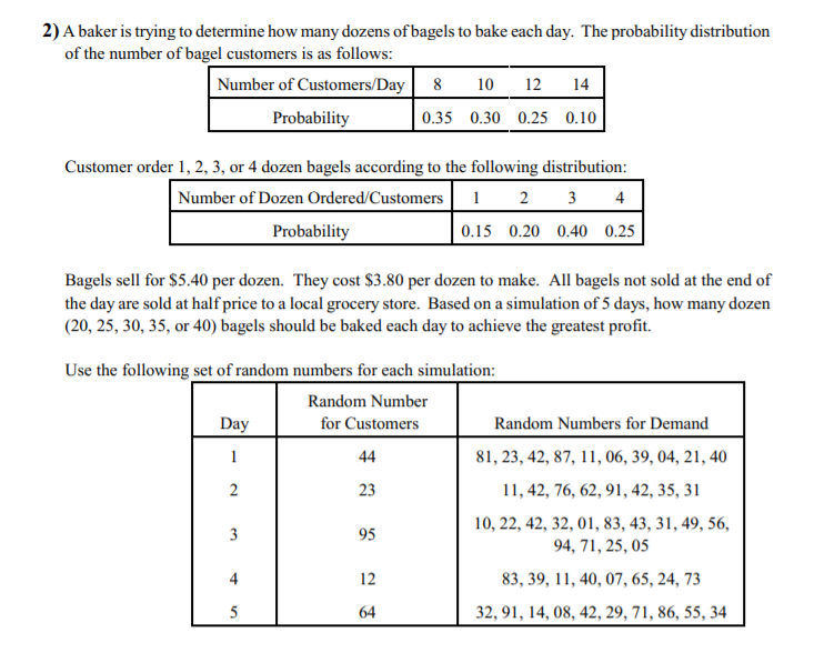 Solved 2) A baker is trying to determine how many dozens of | Chegg.com