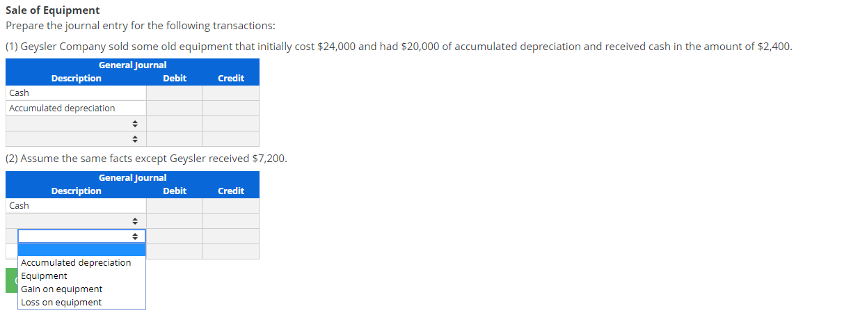 Solved Sale of Equipment Prepare the journal entry for the | Chegg.com