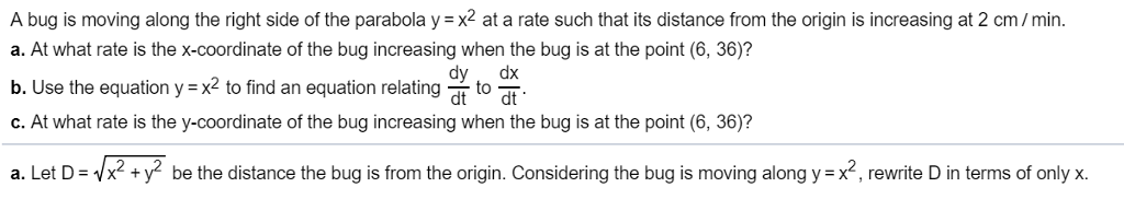 Solved A bug is moving along the right side of the parabola | Chegg.com