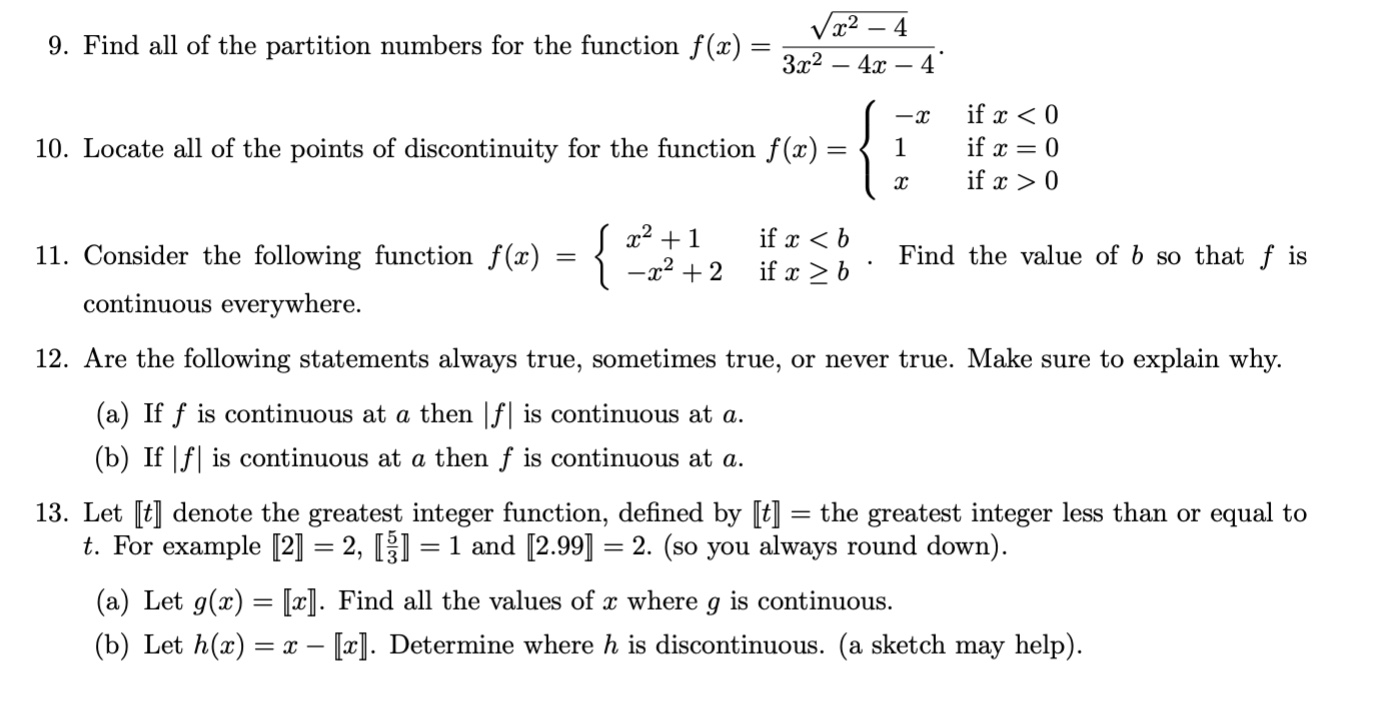 Solved 9. Find all of the partition numbers for the function | Chegg.com
