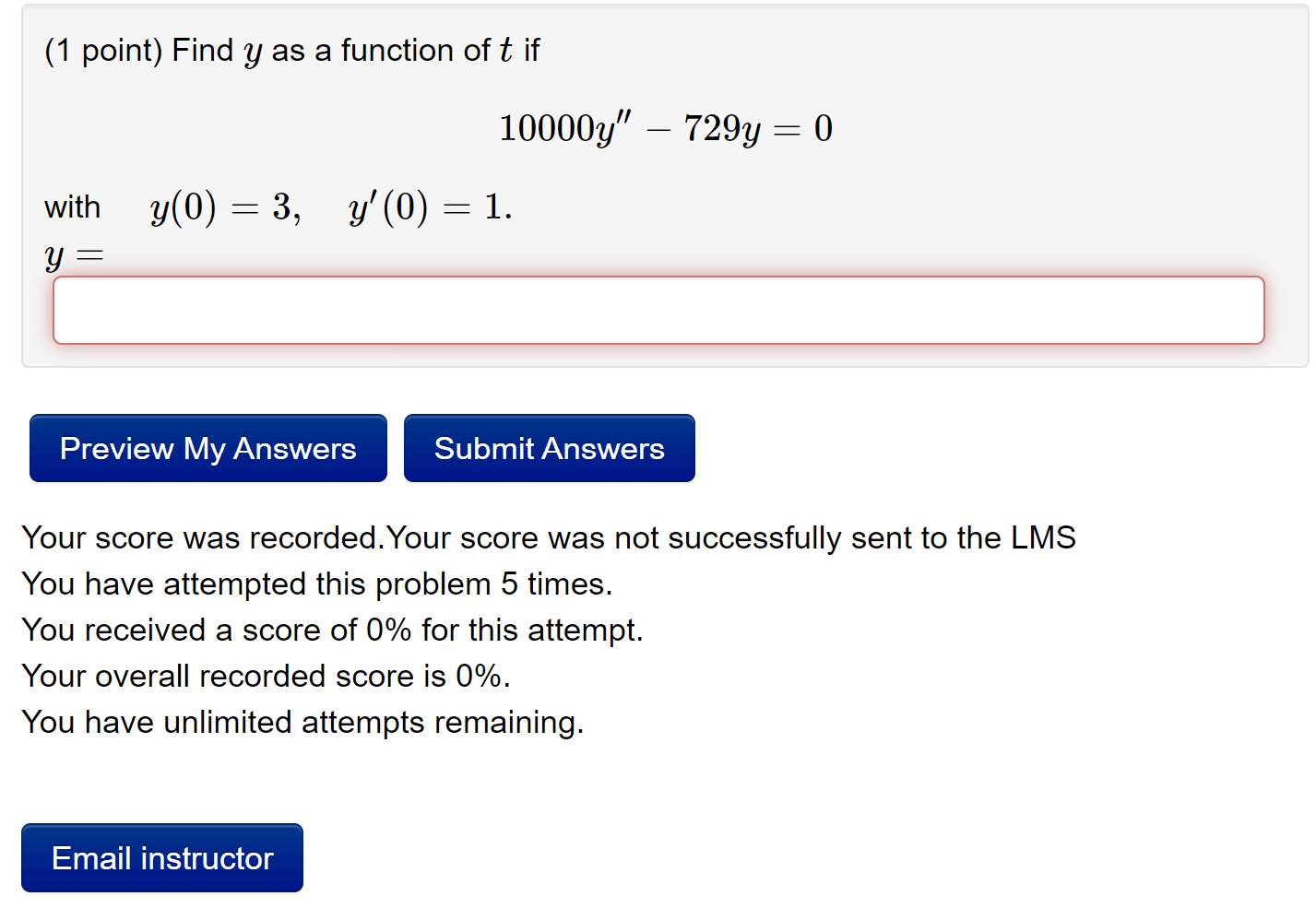 Solved Find yy as a function of tt | Chegg.com