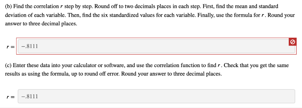 Solved (b) Find the correlation r step by step. Round off | Chegg.com