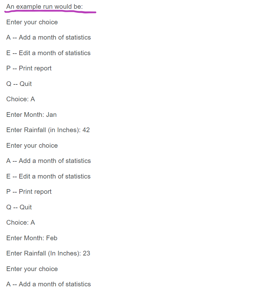Solved Rainfall Statistics Class Create a class to hold | Chegg.com